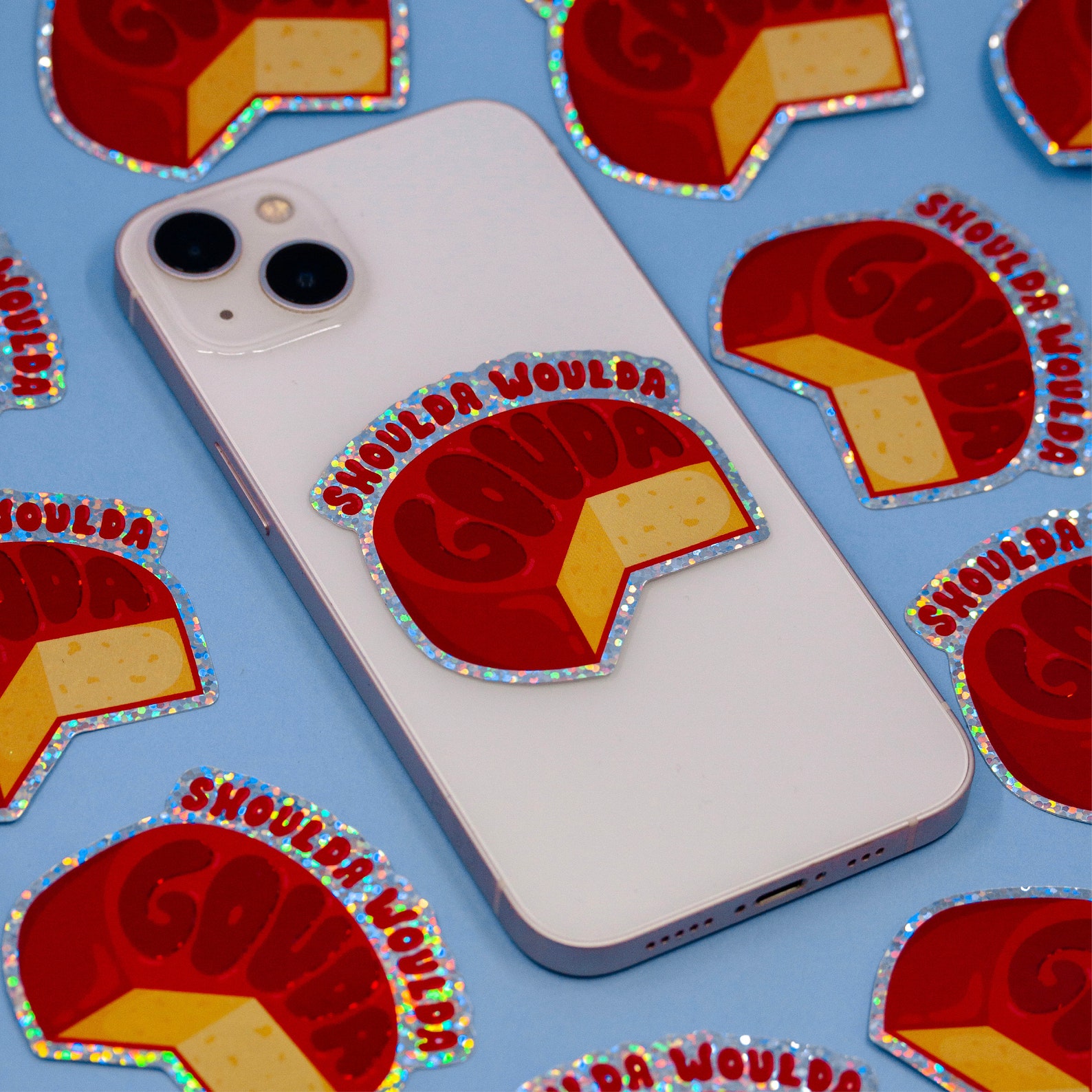 Shoulda Woulda Gouda Vinyl Glitter Sticker | Paris Gouda Cheese French ...