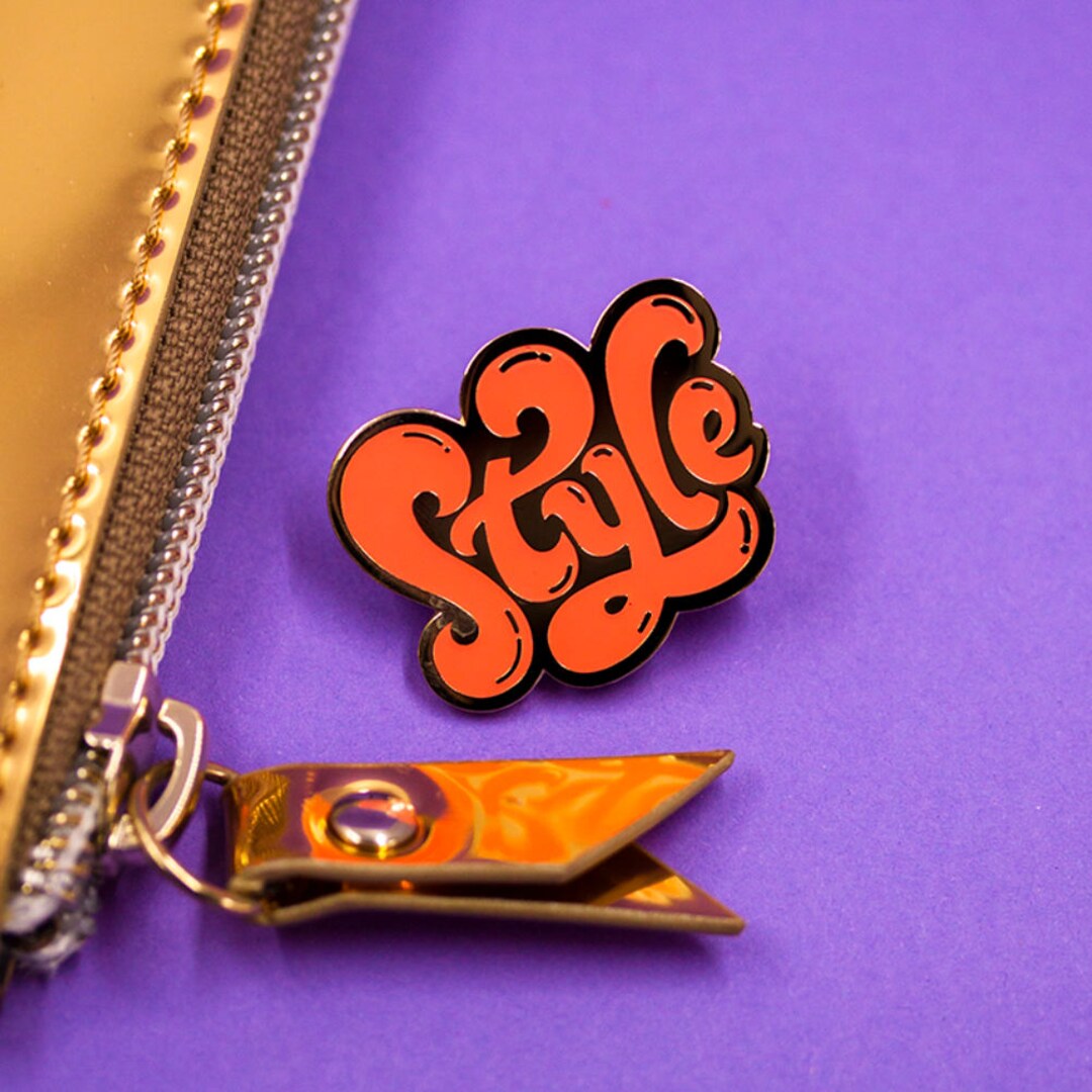 STYLE PIN | Neon Orange | Typographic Lettering Bright Enamel Pin ...