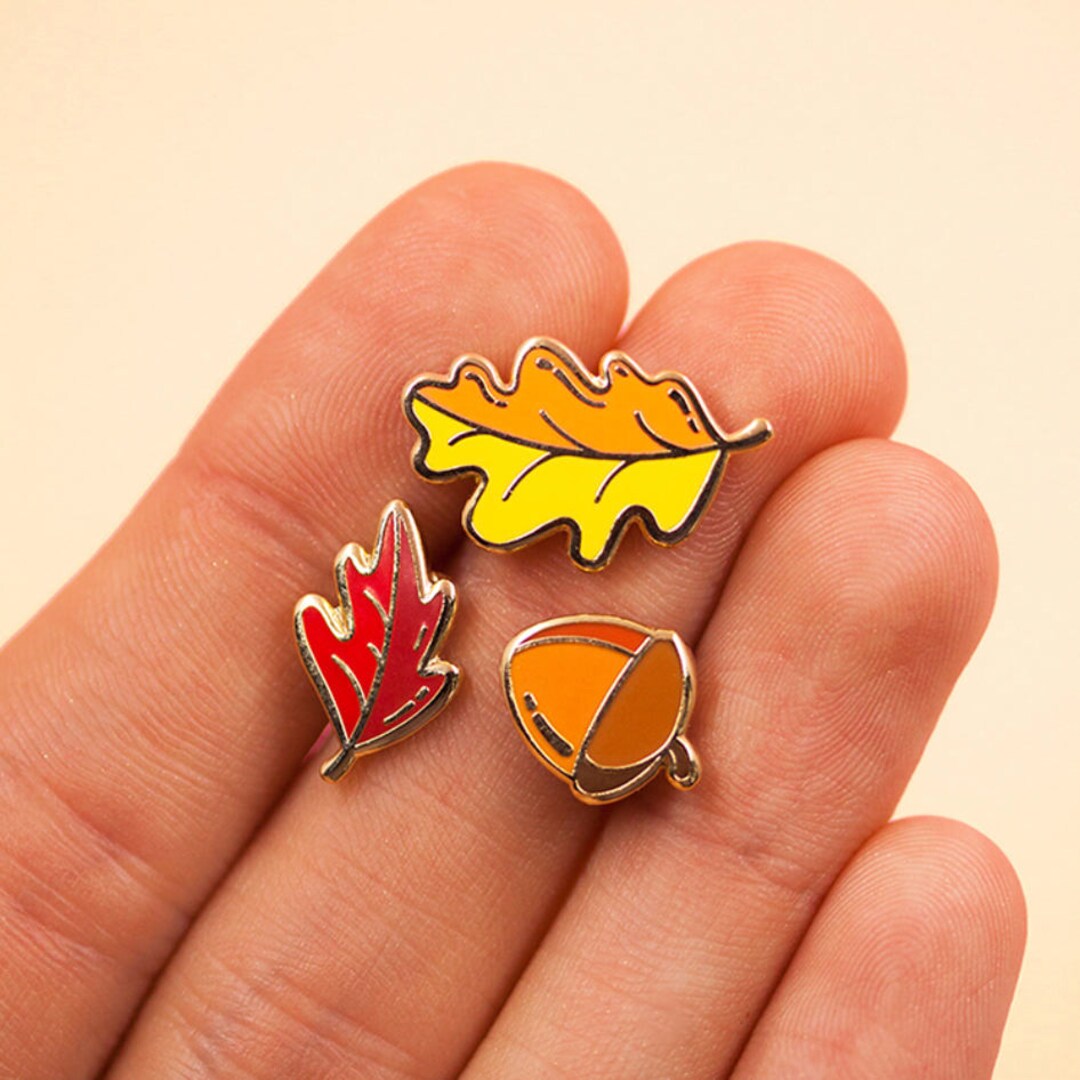 Fall PIN Set Cute Automnal Leaves Maple Nut Walnut Red Leaf Brooch ...
