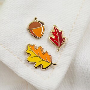 Fall PIN Set Cute Automnal Leaves Maple Nut Walnut Red Leaf Brooch ...