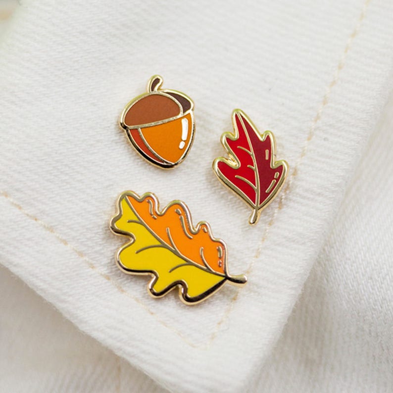 Fall PIN Set Cute Automnal Leaves Maple Nut Walnut Red - Etsy