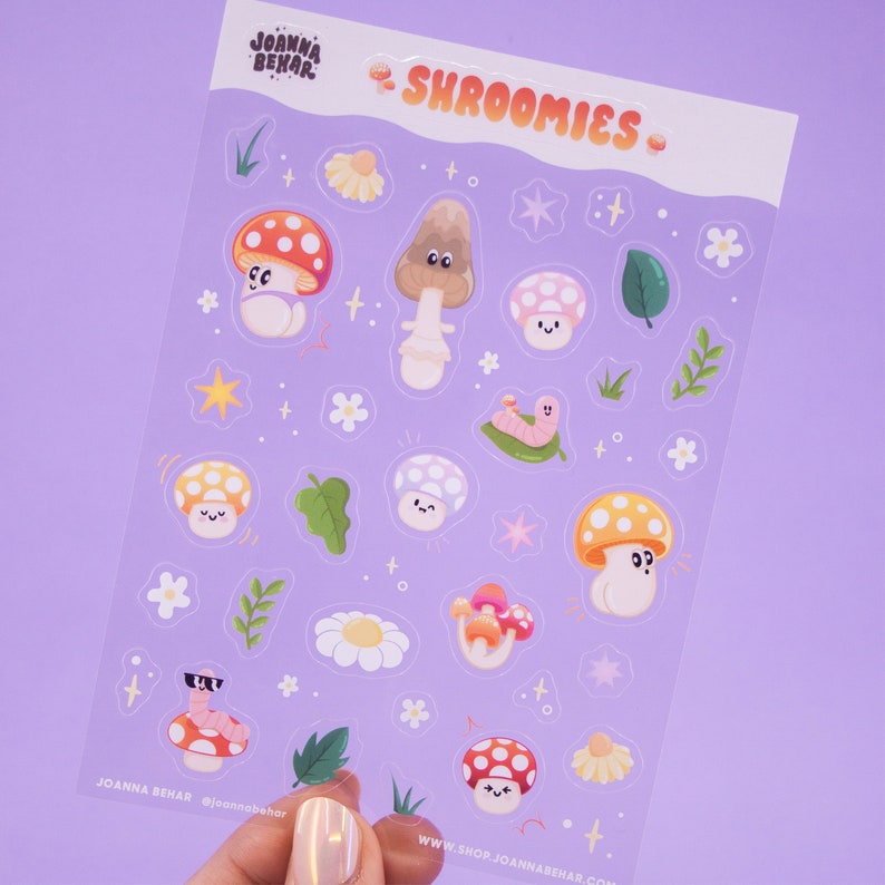 Nature Cottage Core Clear Transparent Mushroom Sticker Sheet | Kawaii ...