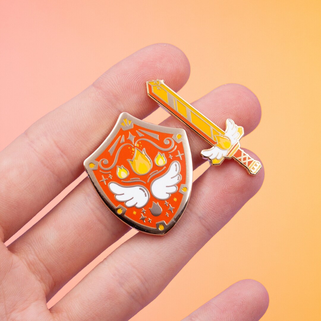 Fire Scout Pin Set | Cute Fire Shield and Sword | Video Game Magical ...