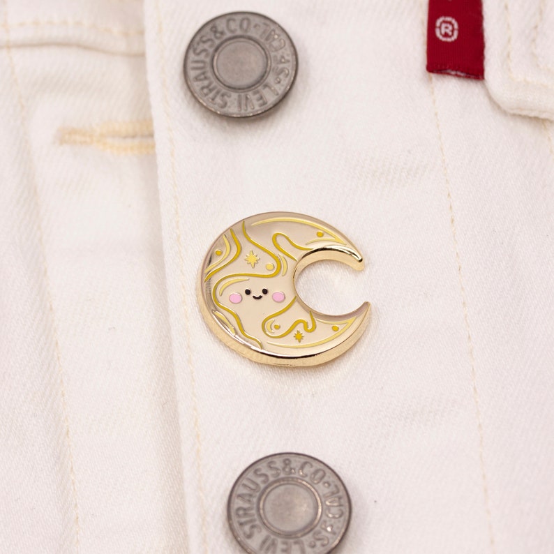 Celestial Multicolor Moon Pin - Rainbow Gold Cute Happy Moon Brooch ...