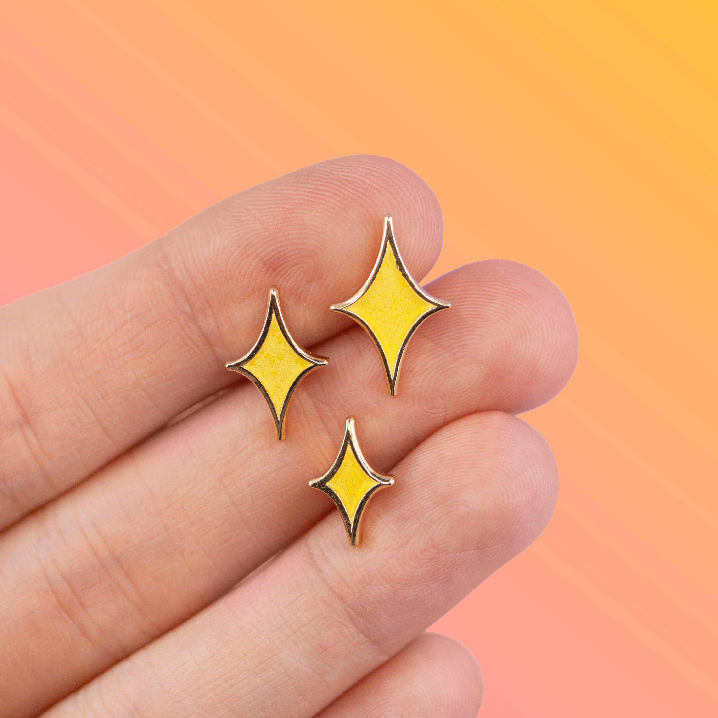 Sparkle Pin Set | Cute Sparkly Stars Brooch Set of 3 | Shiny Emoji Pin ...