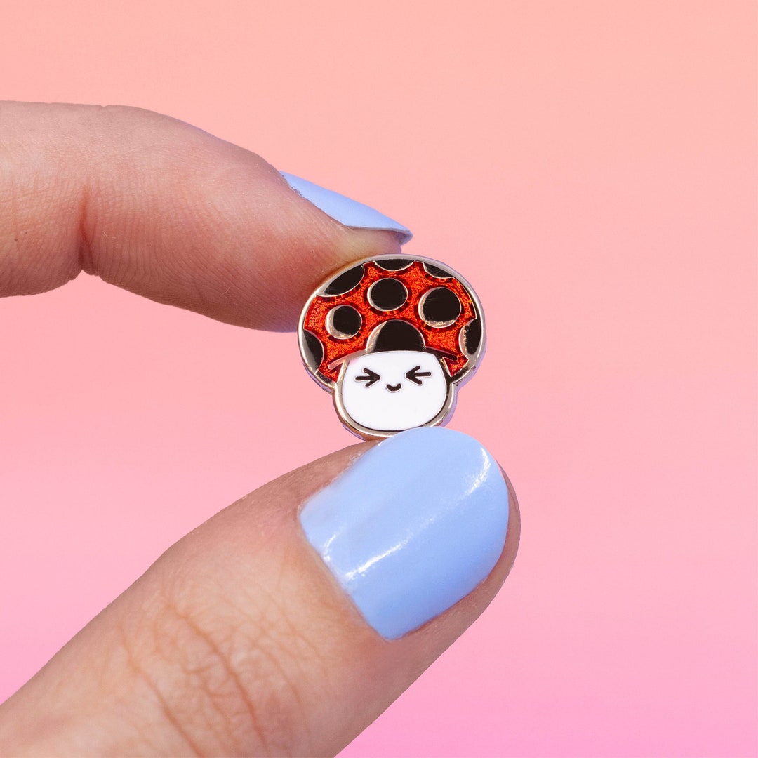 Mini Mushroom Pin Nature Cute Mario Like Game Red Kawaii Shroom Forest ...