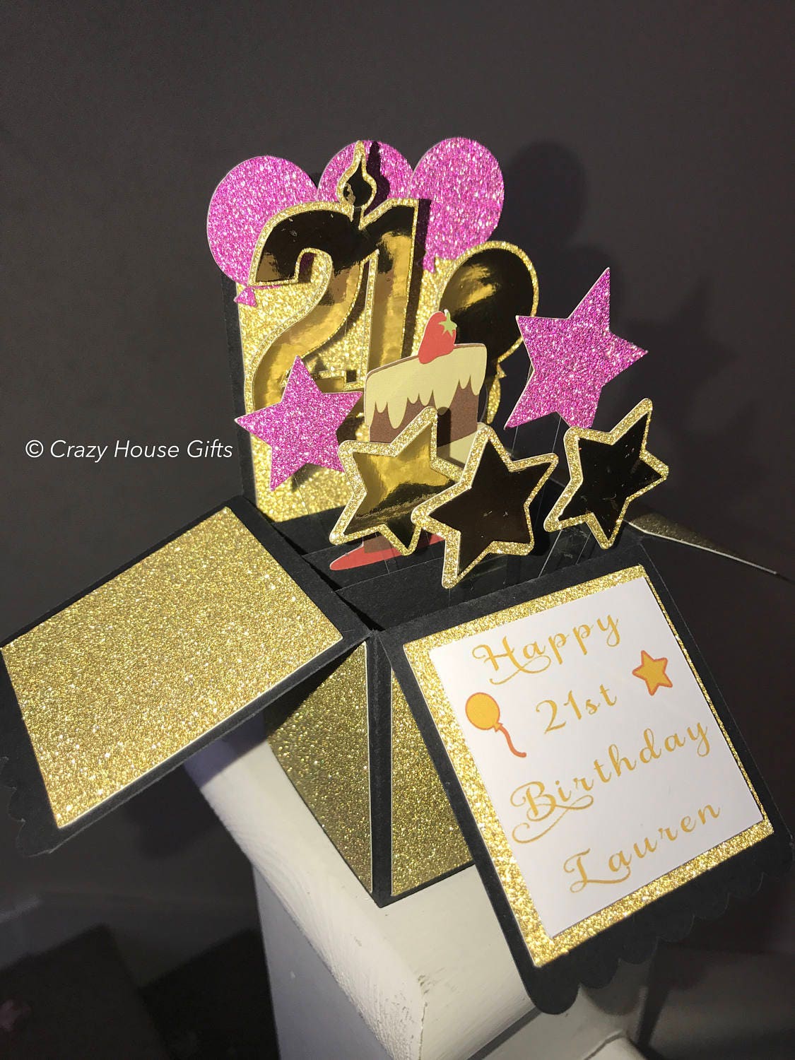 Birthday Pop up Box Card, 21st Birthday, Handmade Cards, Personalised ...