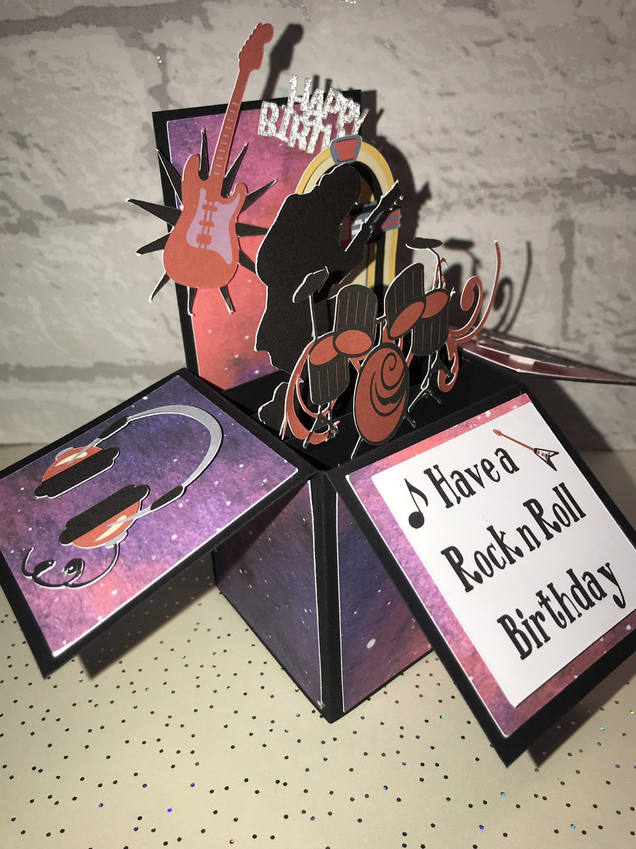 Rock N Roll Birthday Card, Music Lover Card, Pop up Box Card, Birthday ...