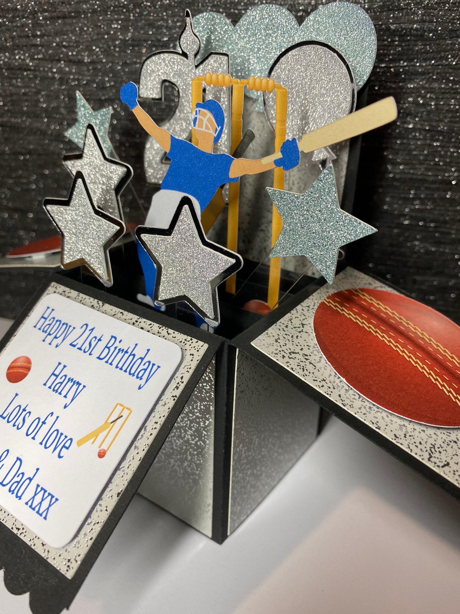 Cricket Birthday Card, Pop up Box Card, 18th Birthday, 21st Birthday ...