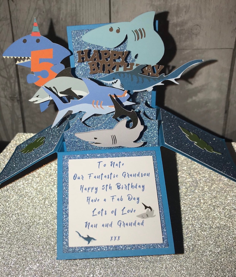Shark birthday card shark pop up box card | Etsy