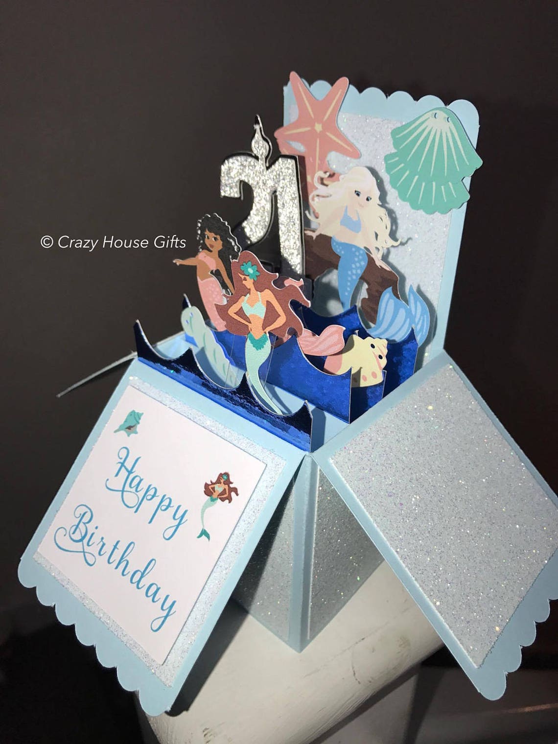 Mermaid Birthday Card, Greeting Card, Pop up Box Card, Mermaids, Sea ...