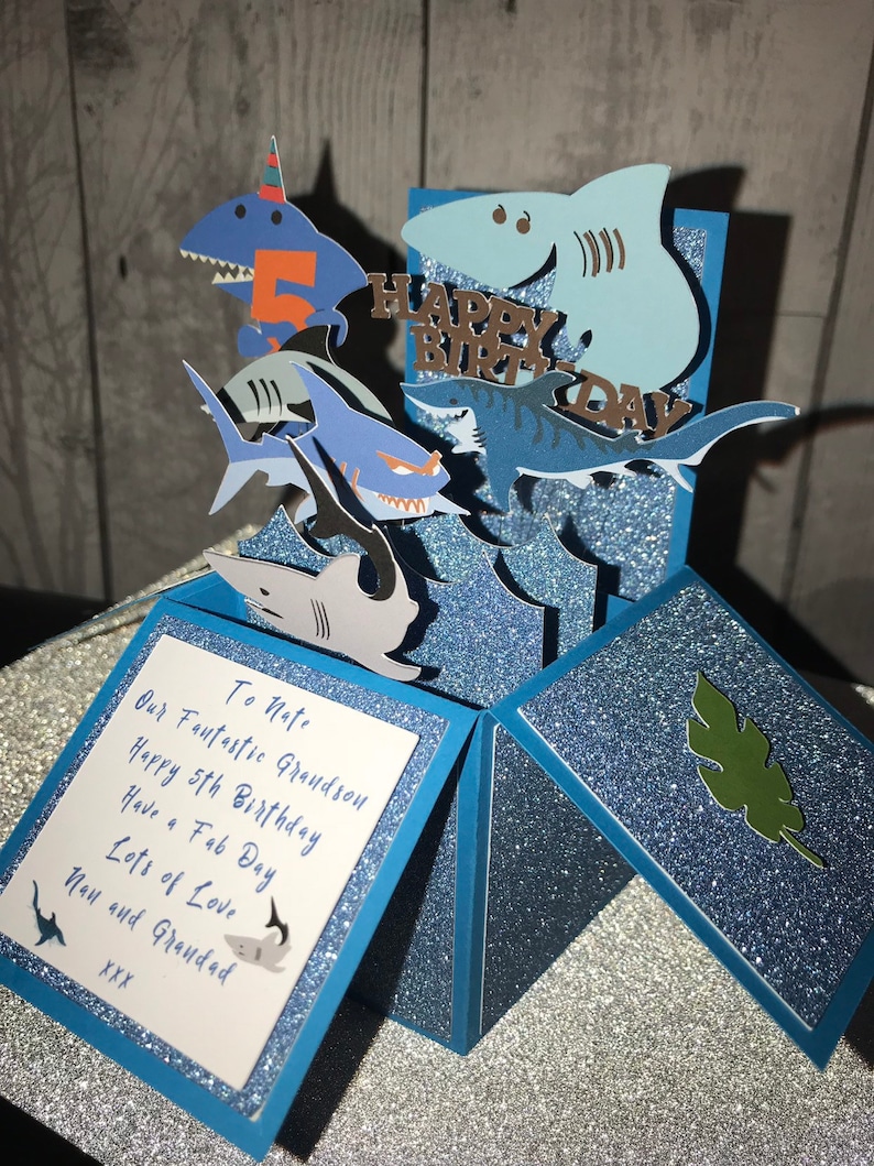 Shark birthday card shark pop up box card | Etsy