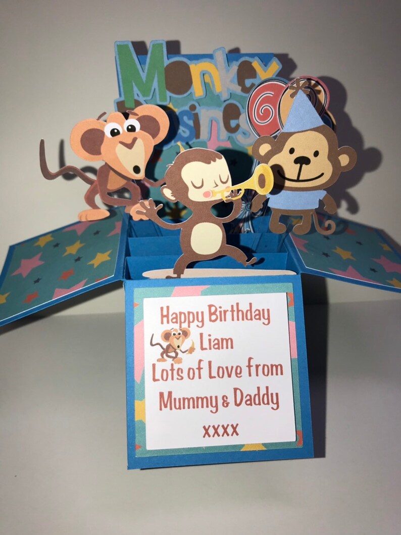 Childrens birthday cards monkey birthday card fun cards pop - Etsy 日本