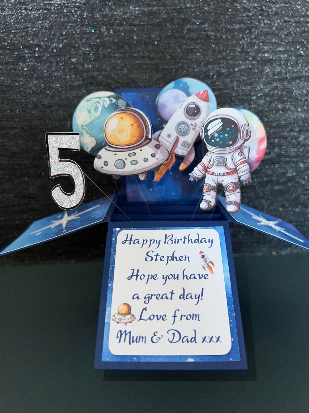 Space Theme Birthday Card, Rocket and Spaceship, Astronaut Card, Pop up ...