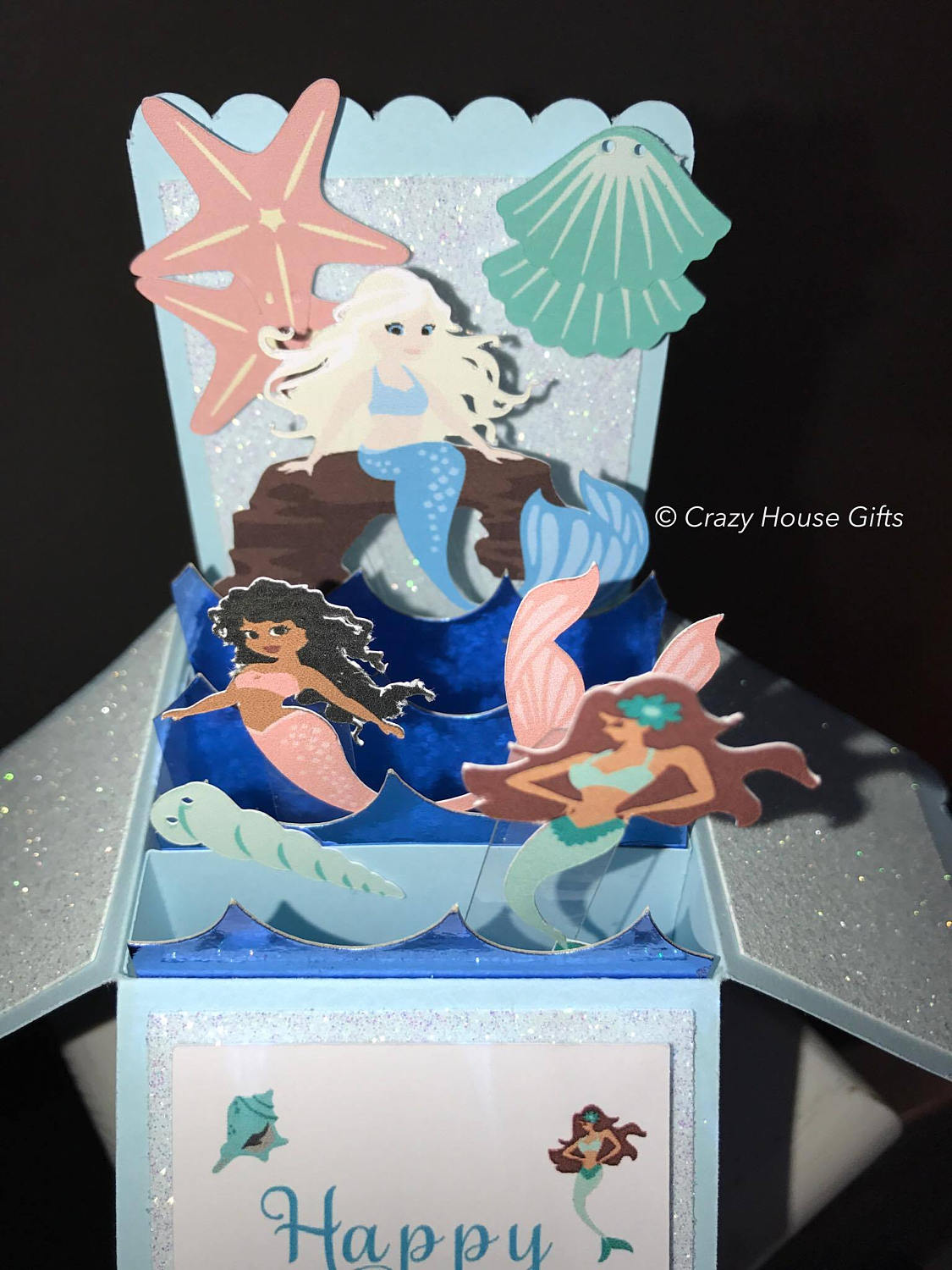 Mermaid Birthday Card, Greeting Card, Pop up Box Card, Mermaids, Sea ...