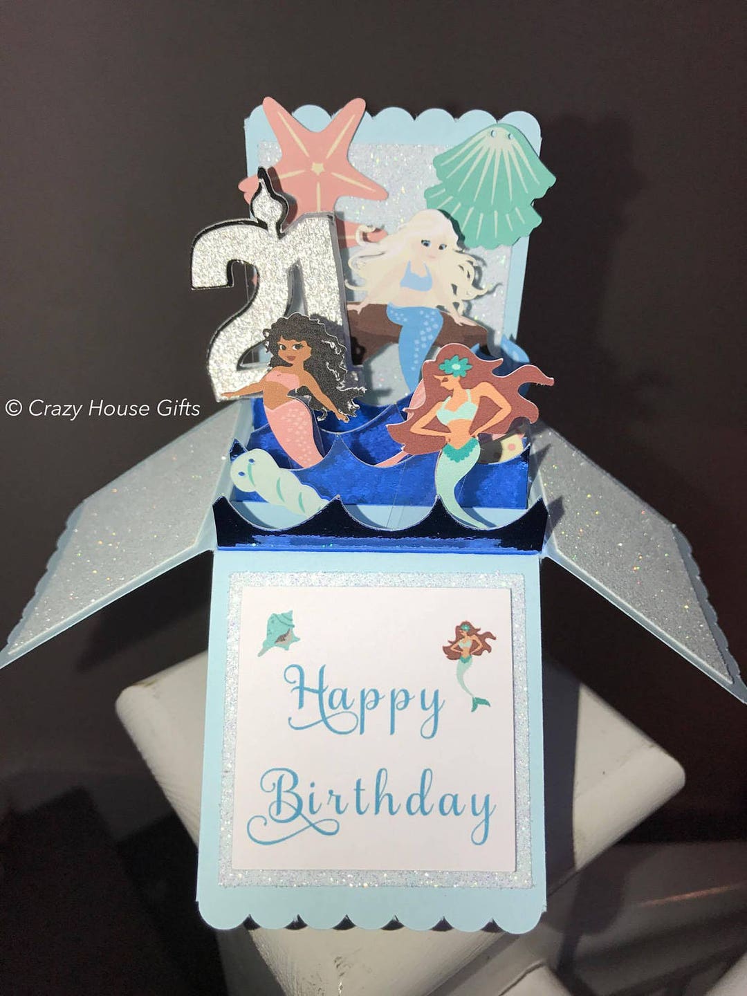 Mermaid Birthday Card, Greeting Card, Pop up Box Card, Mermaids, Sea ...