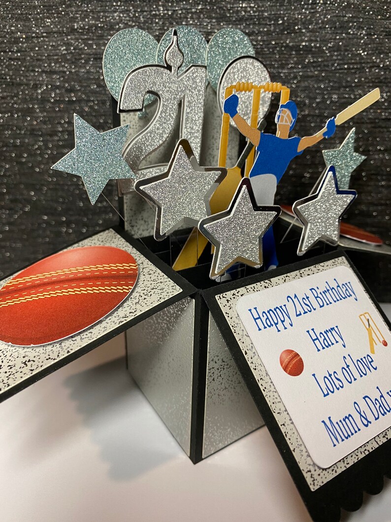 Cricket Birthday Card, Pop up Box Card, 18th Birthday, 21st Birthday ...