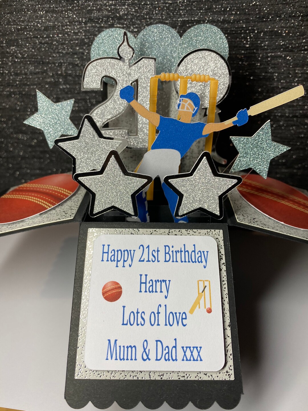 Cricket Birthday Card, Pop up Box Card, 18th Birthday, 21st Birthday ...