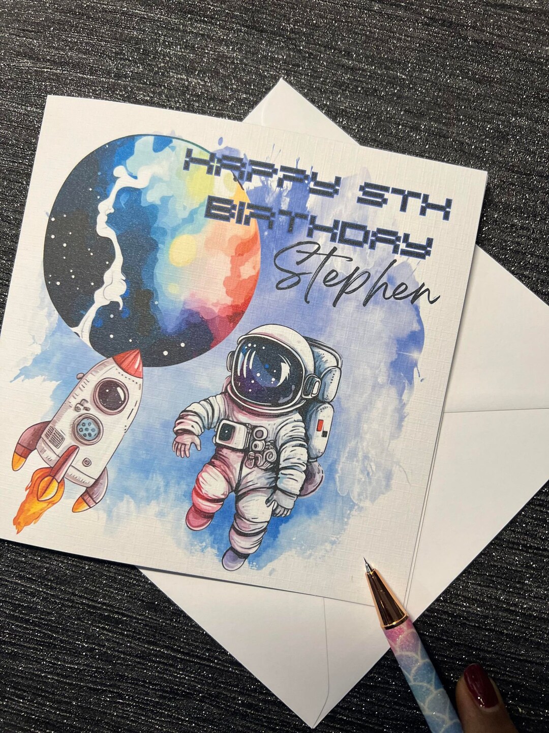 Space Theme Birthday Card, Astronaut, Rockets, Planet - Etsy