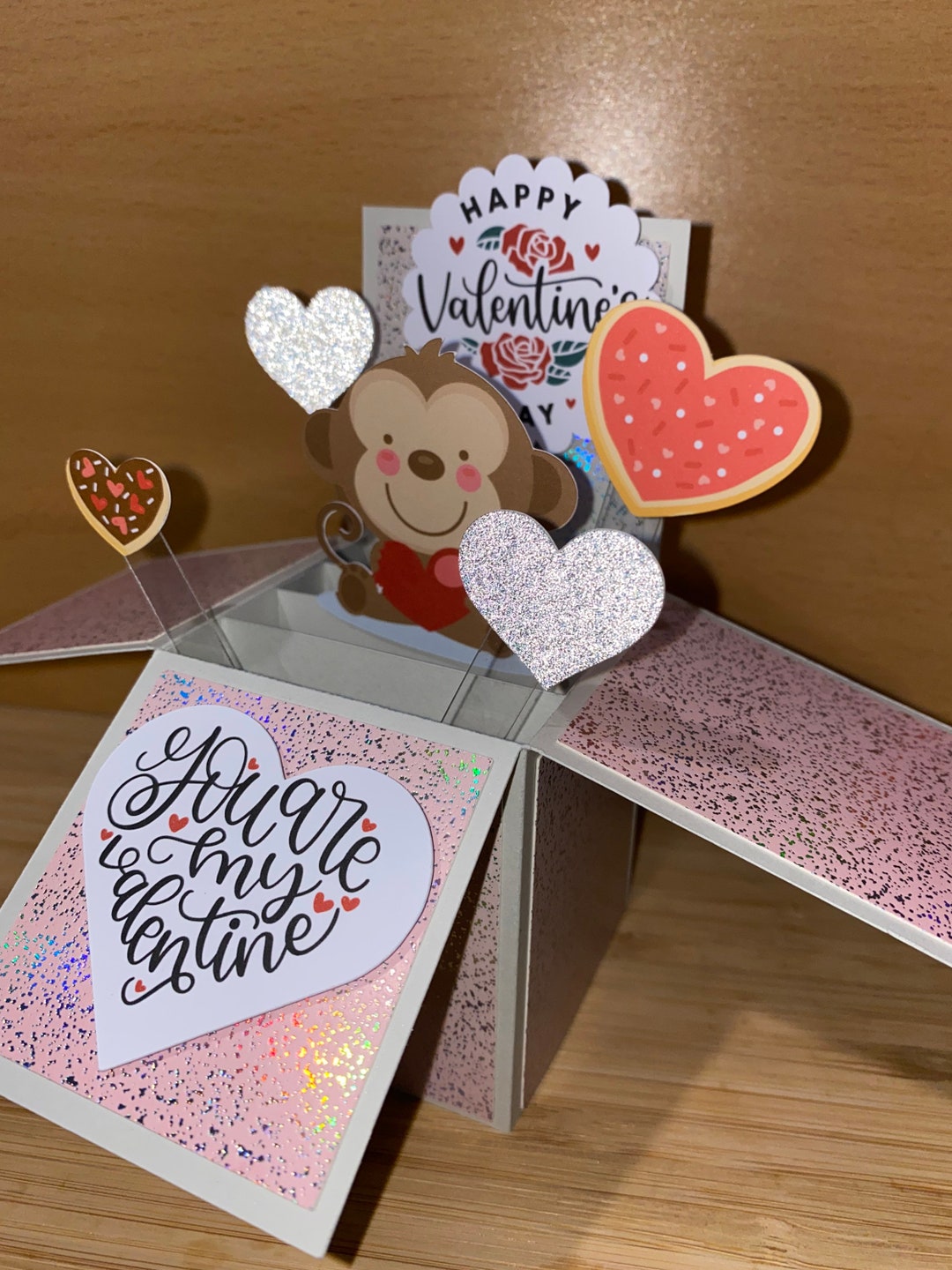 Valentine’s Day Card, Valentine Pop up Box Card, Cat, Dog, Monkey ...