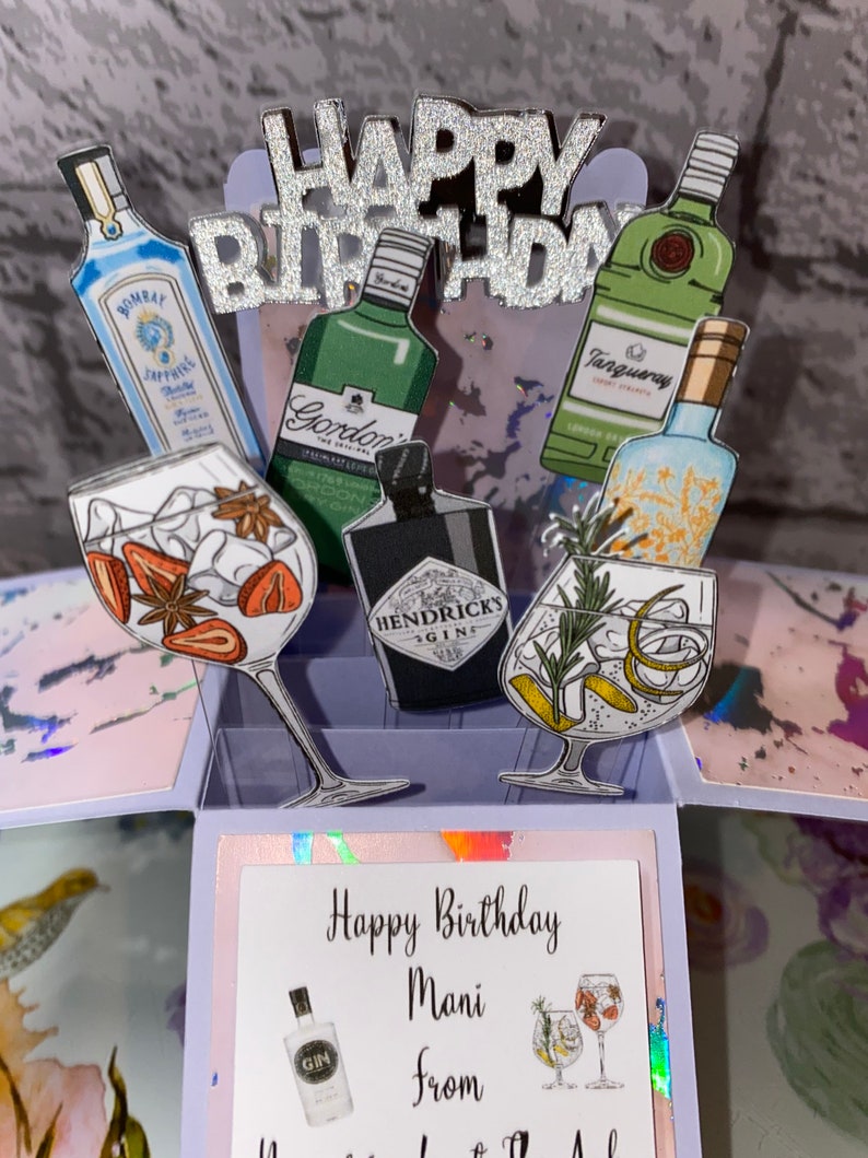 Gin Birthday Pop up Box Card: Handmade Sparkly Card - Etsy UK