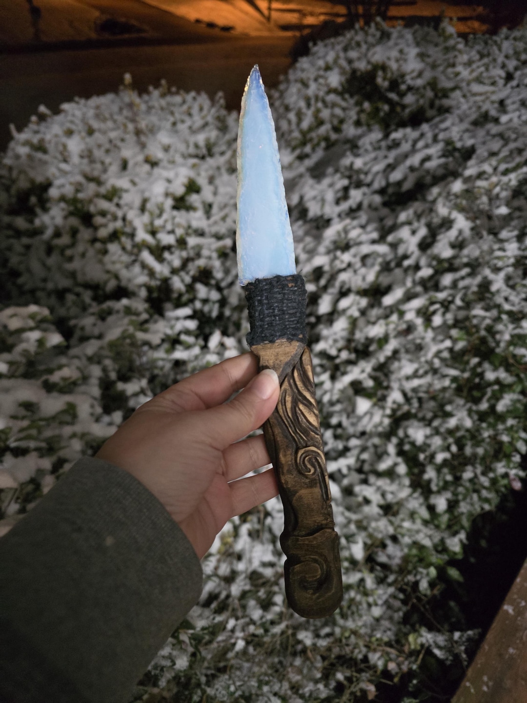 Carved Handle Knife - Wood and Opalite Knife - Athame - Glass Knapped ...