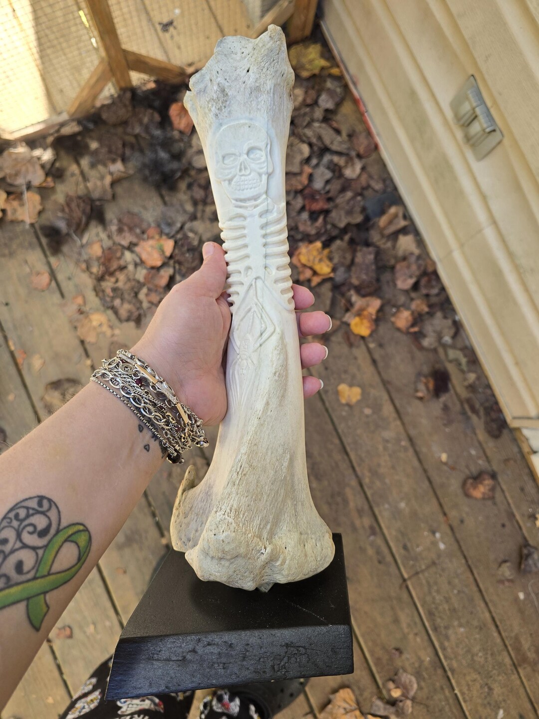 Carved Byson Bone - Buffalo Leg - Carved Bone - Carved Skeleton ...