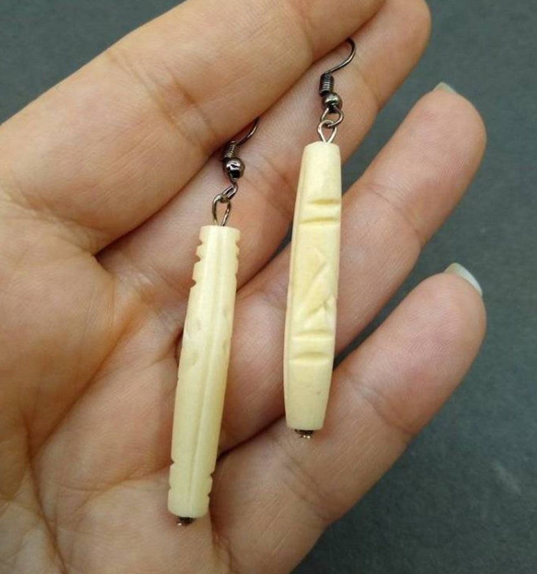 Carved Bone Earrings - Carved Bovine Bone Earrings - Carved Bone ...