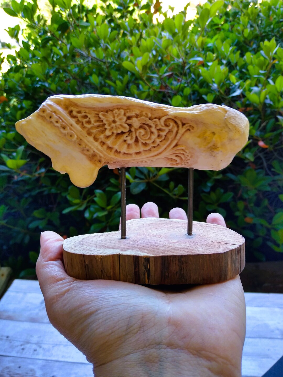Carved Calcaneus Bone From a Cow Floral Bone Carving Carved Cow Bone - Etsy
