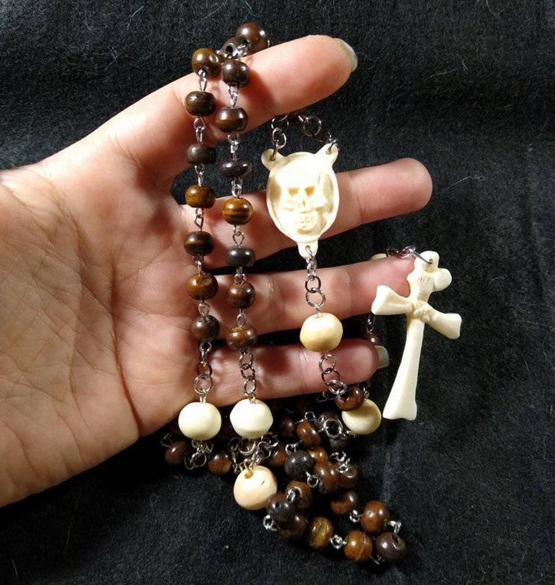 Religious Gothic Catholic Rosary - Bone Rosary - Rosary - Gothic Rosary ...