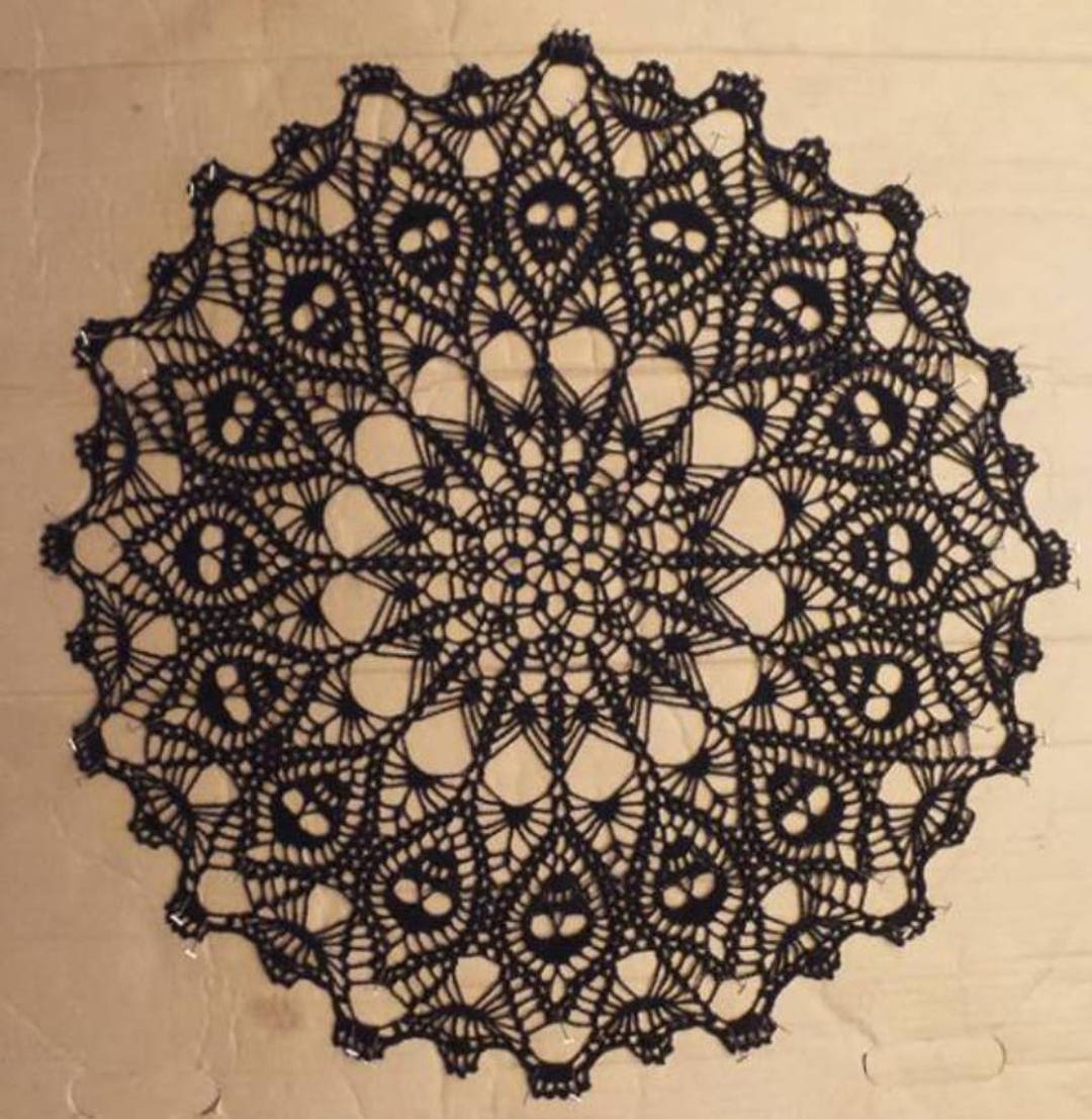 Crown of Skulls Doily - BLACK Crochet Doily - Crochet Lace - Skull Lace ...