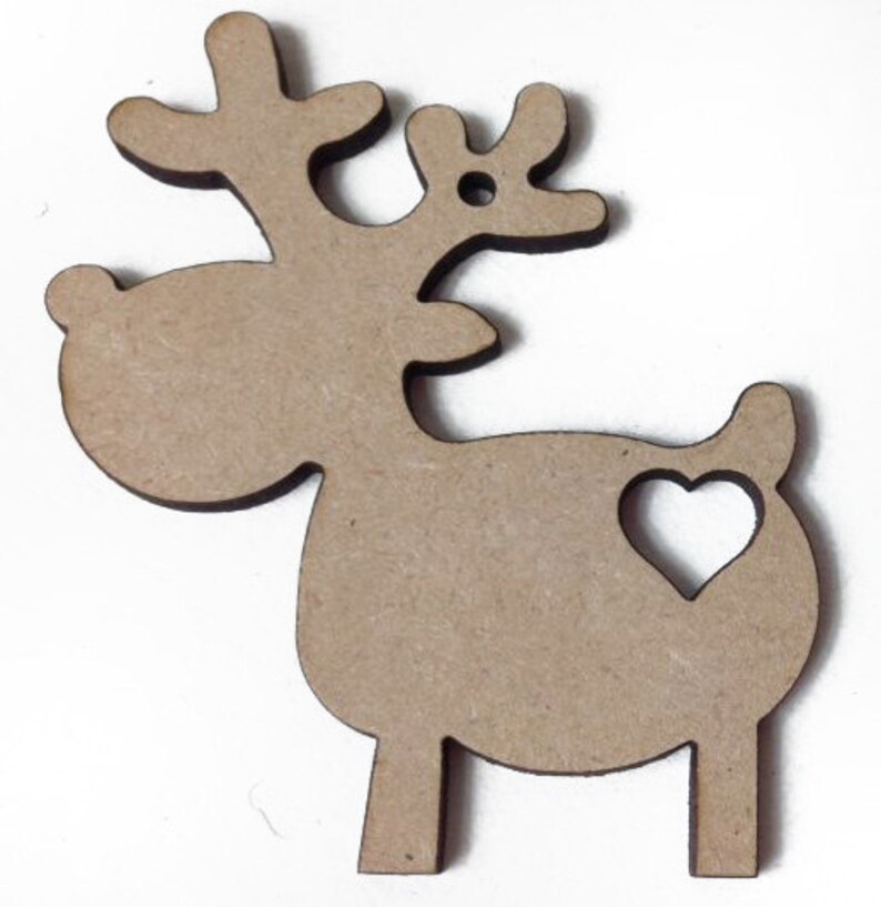 Reindeers + Hearts X 10 - MDF Craft Shapes 4cm, 6cms & 10cm (with ...
