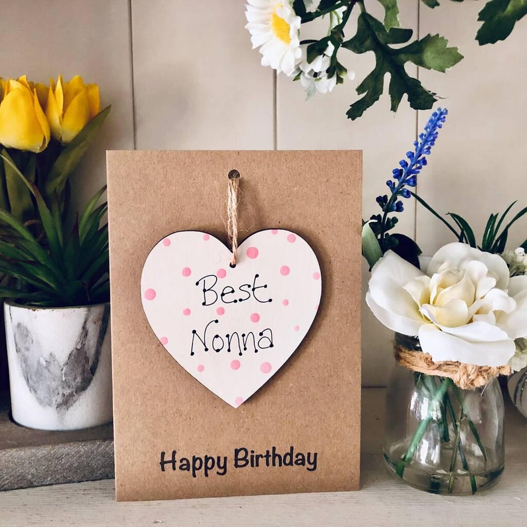 Nonna / Nonnie Birthday Card & Heart - Personalised Wooden Heart ...