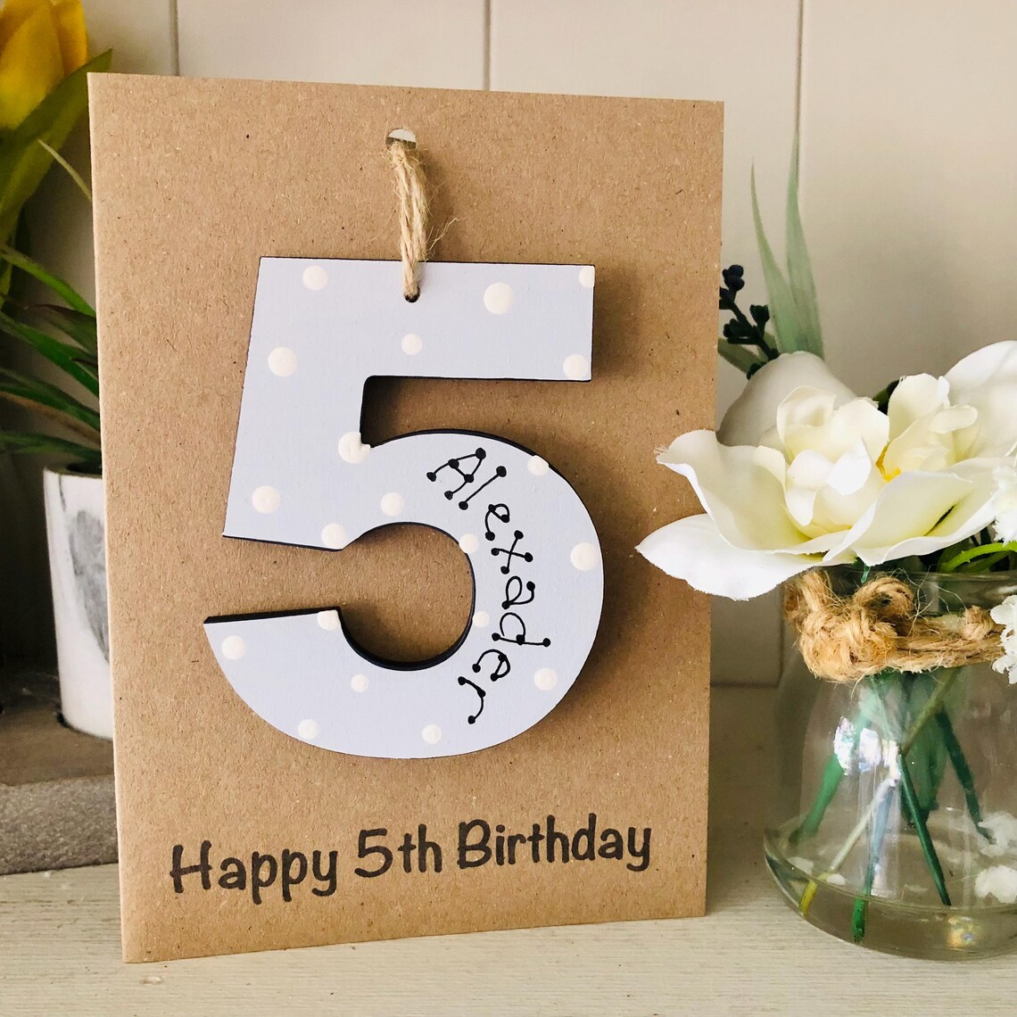 Personalised 5th Birthday Card - Wooden No. 5 Keepsake on a Birthday ...
