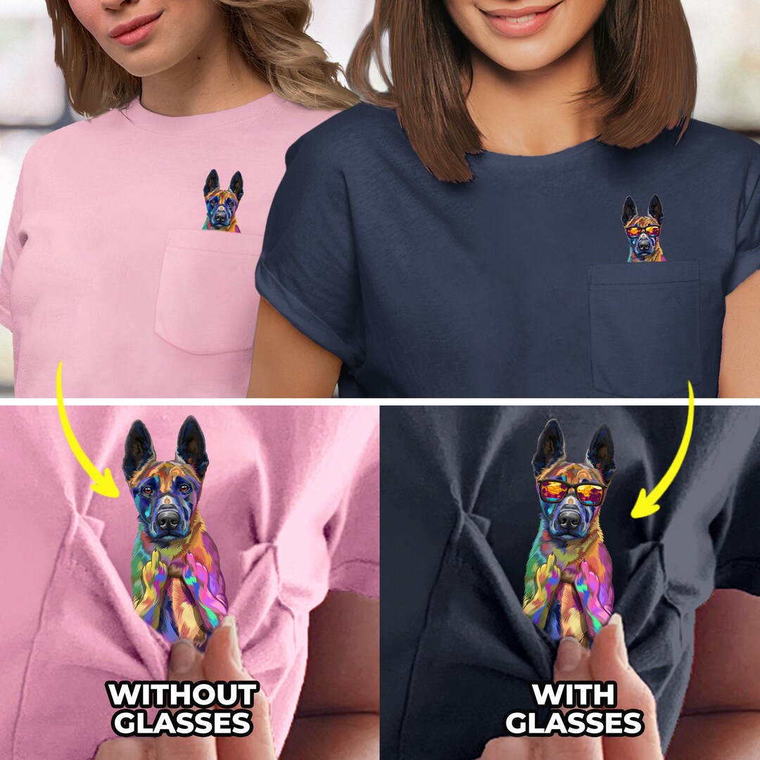 Malinois Hidden Middle Finger in Pocket T-shirt, Fetch This Funny Pun ...