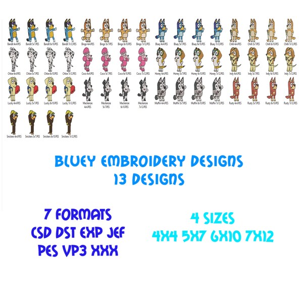 Bluey Machine Embroidery Patterns - Etsy