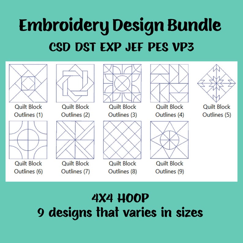 Quilt Block Outlines - Embroidery Design Bundle - 4x4 Hoop Only - Etsy