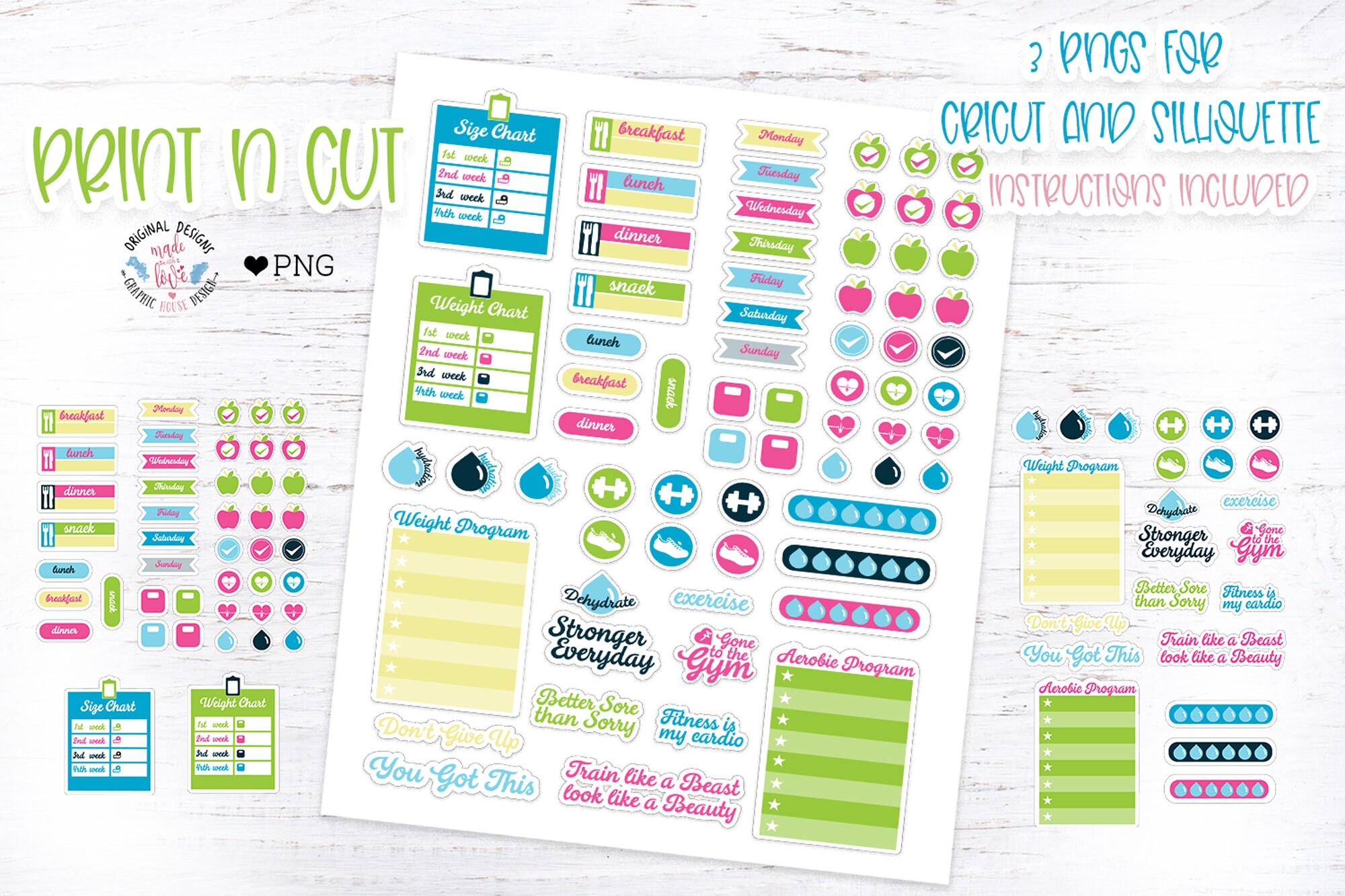 Print n Cut Fitness Stickers Printable Fitness Exercise | Etsy