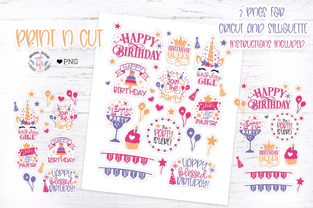 Print N Cut Birthday Party Stickers, Printable Birthday Party Stickers ...