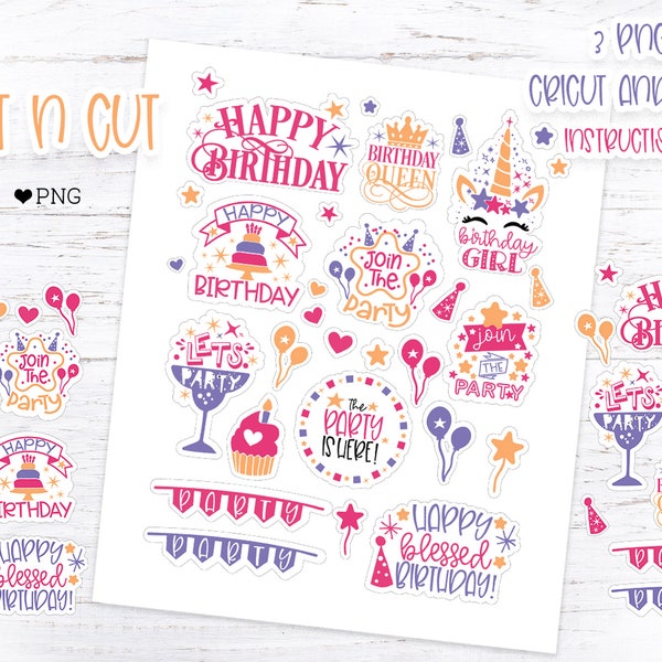 Happy Birthday Print and Cut Stickers for Cricut - Etsy