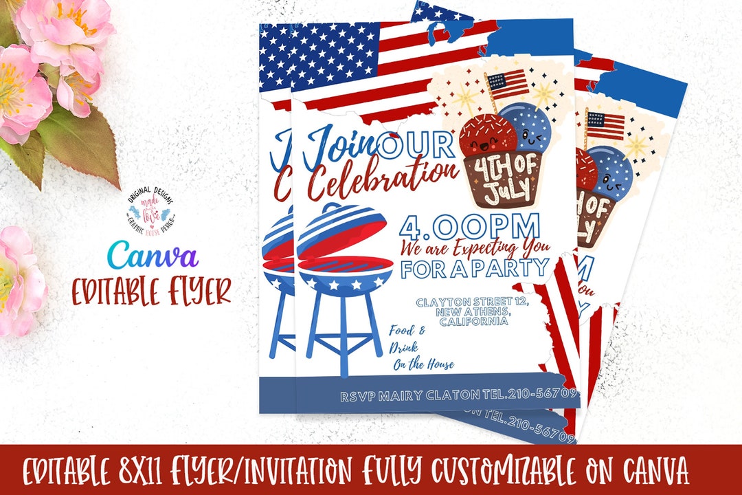 Editable 4th of July Party Invitation, Invitation Template, 4th of July ...
