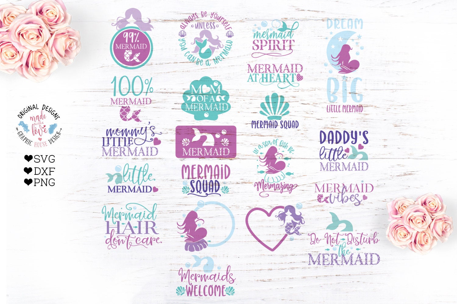 Mermaid Cut Files Bundle in SVG DXF and PNG Mermaid Svg - Etsy