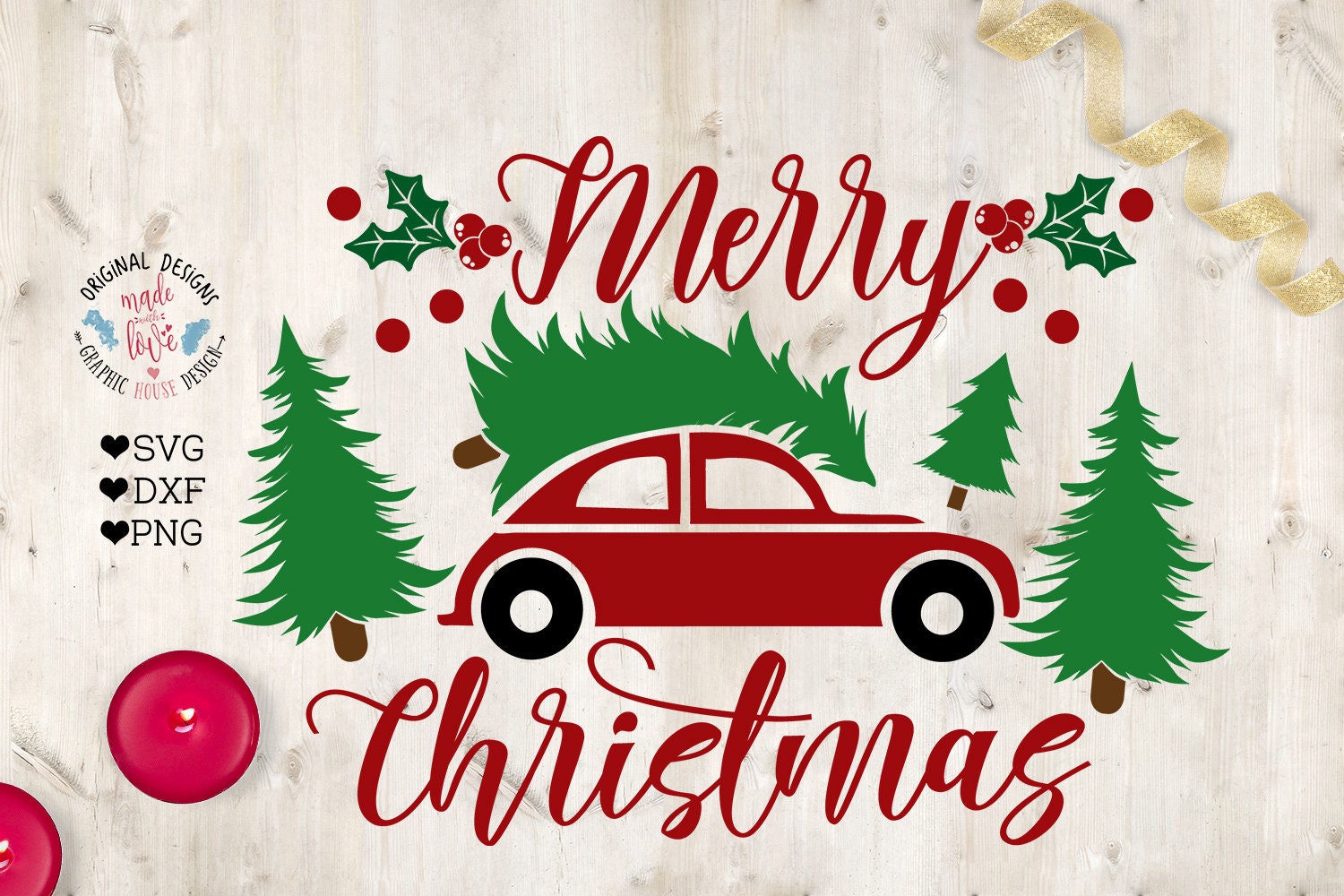 Merry Christmas Svg Christmas Tree Svg Tree Car Svg Red | Etsy