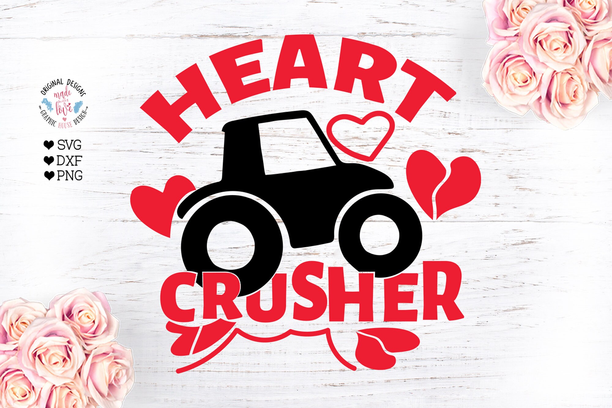 Heart Crusher Svg Valentines Monster Truck Svg Boys | Etsy