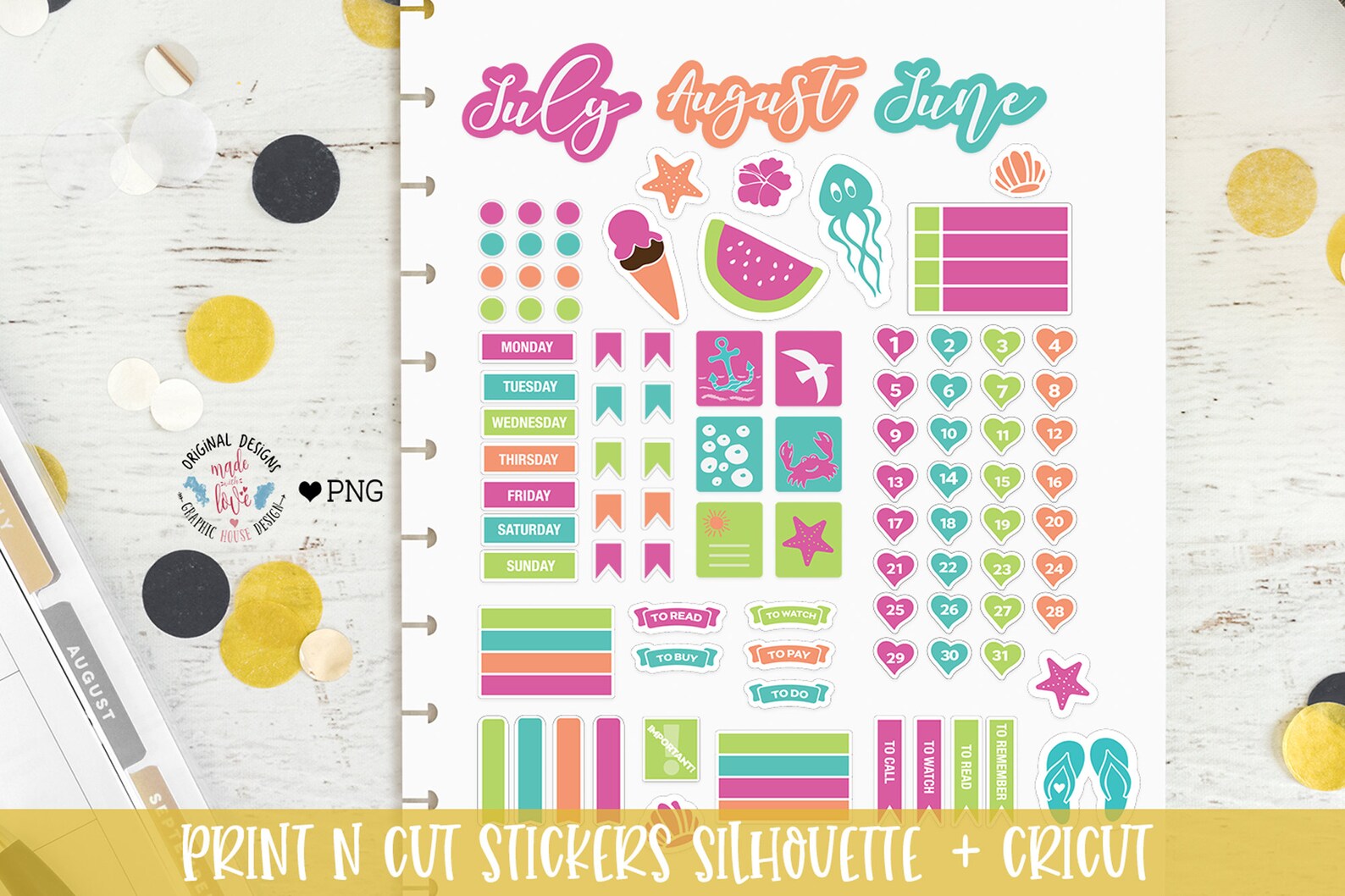 Summer Stickers Summer Printable Stickers July Stickers - Etsy
