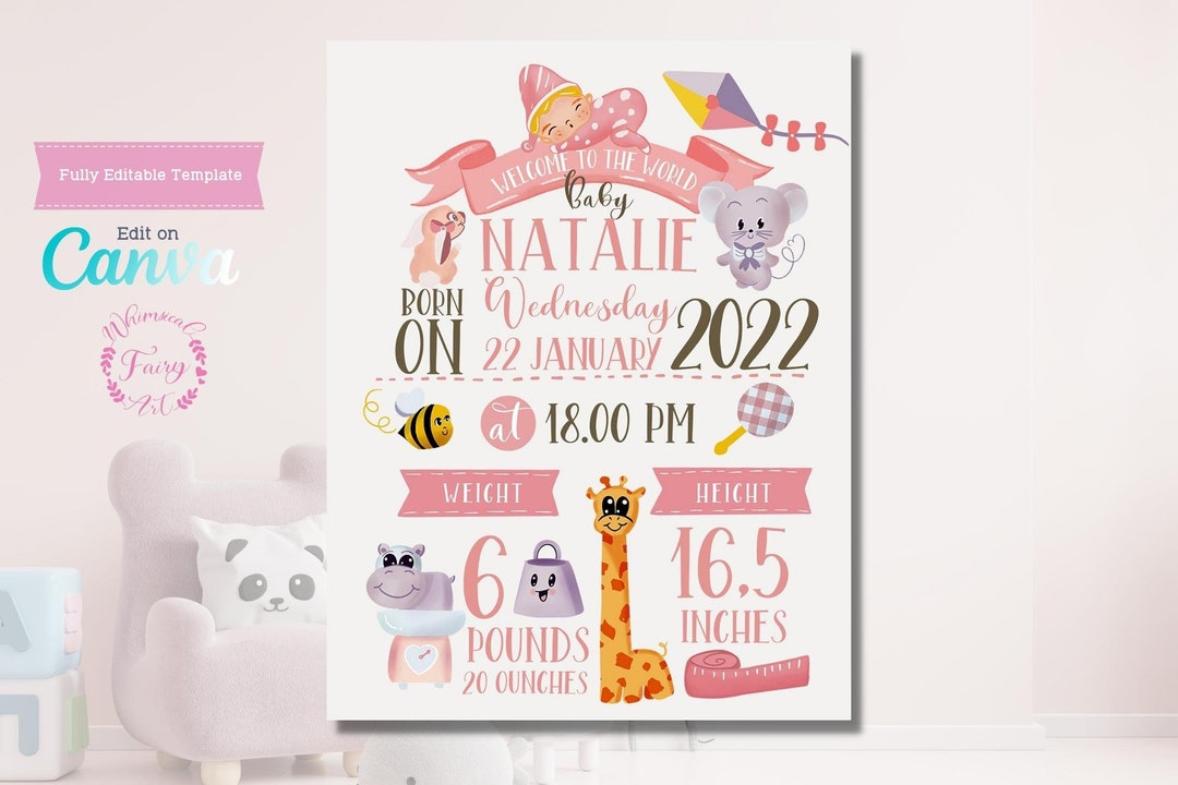 Baby Birth Announcement Editable on Canva Template, Baby Birth Template ...