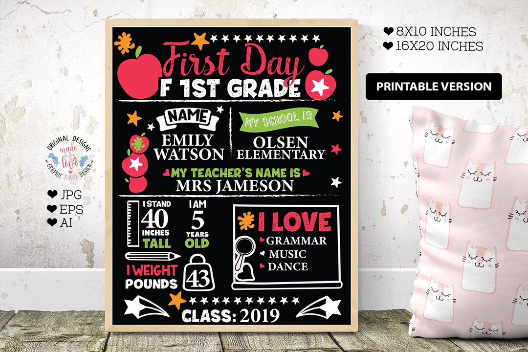 First Day of First Grade Printable School Template, Printable School ...