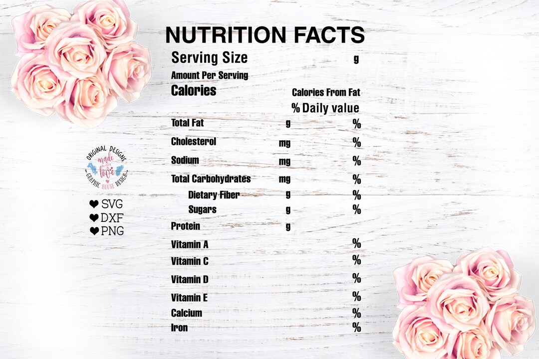 Nutrition Svg, Nutrition Cut File, Chart Svg, Nutrition Chart Template ...