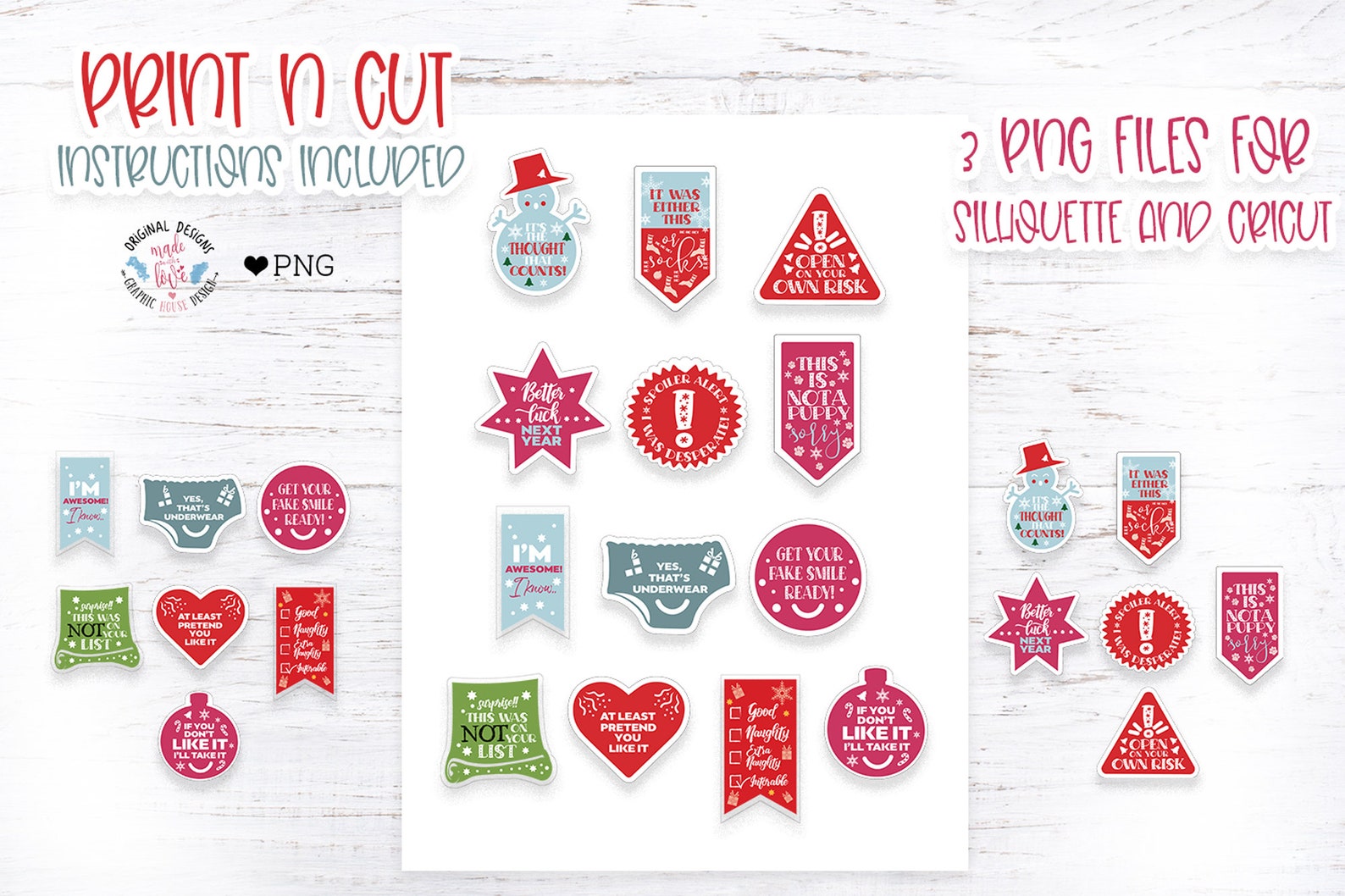 Funny Christmas Stickers Funny Tags Print N Cut Funny Tags - Etsy