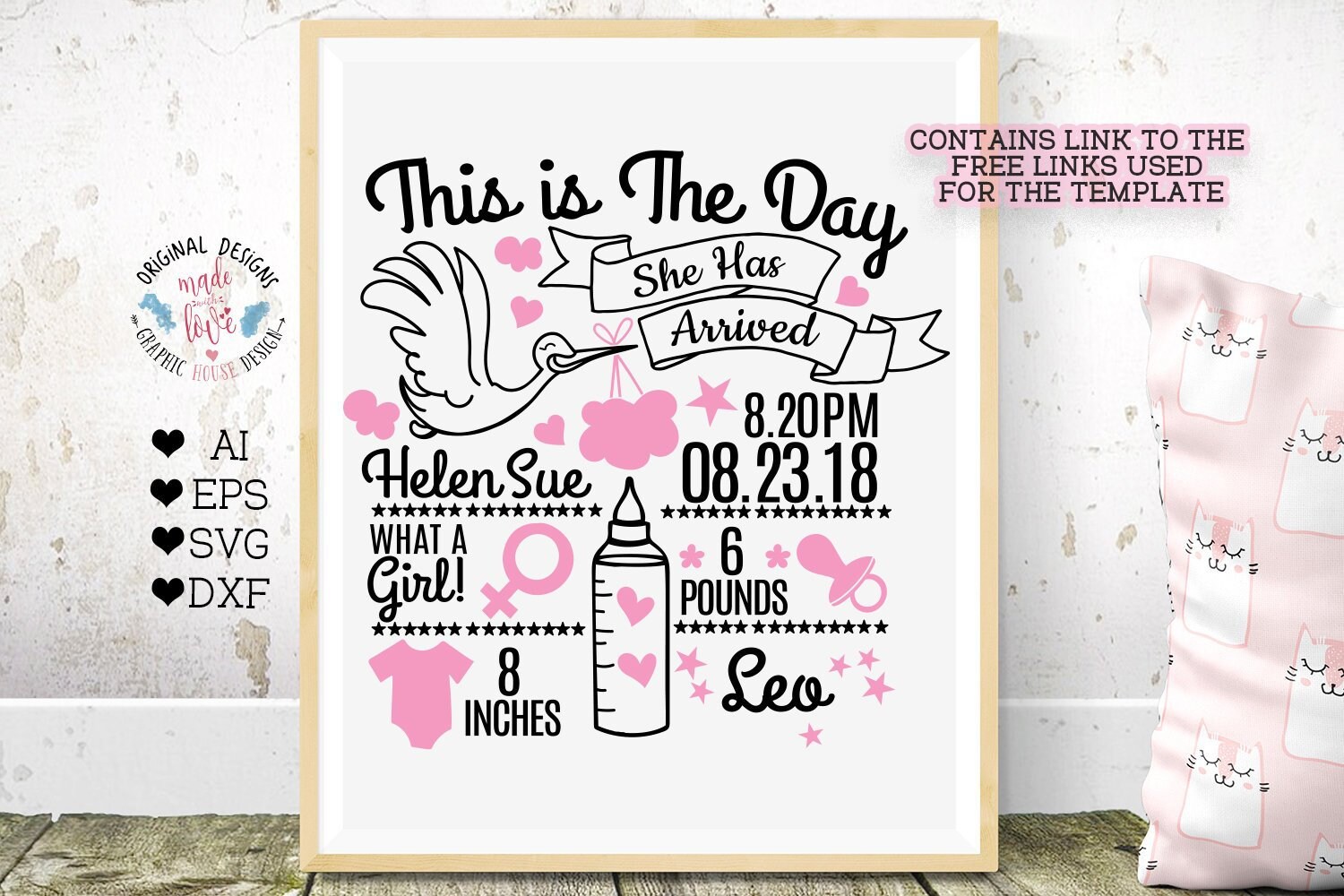 Birth Announcement Template SVG Girl Birth Announcement SVG | Etsy